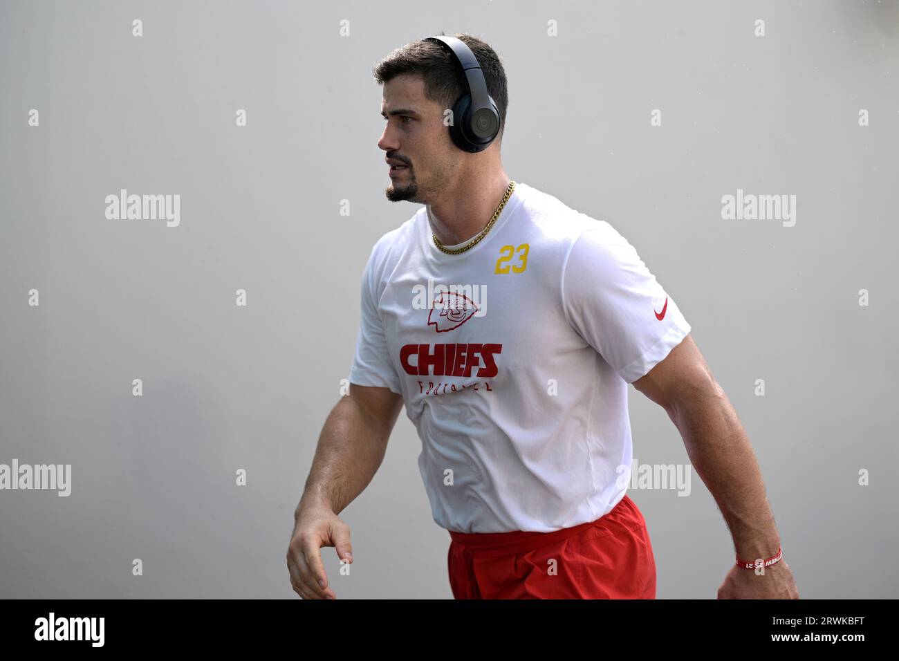 Kansas City Chiefs linebacker Drue Tranquill (23) leaves the field ...