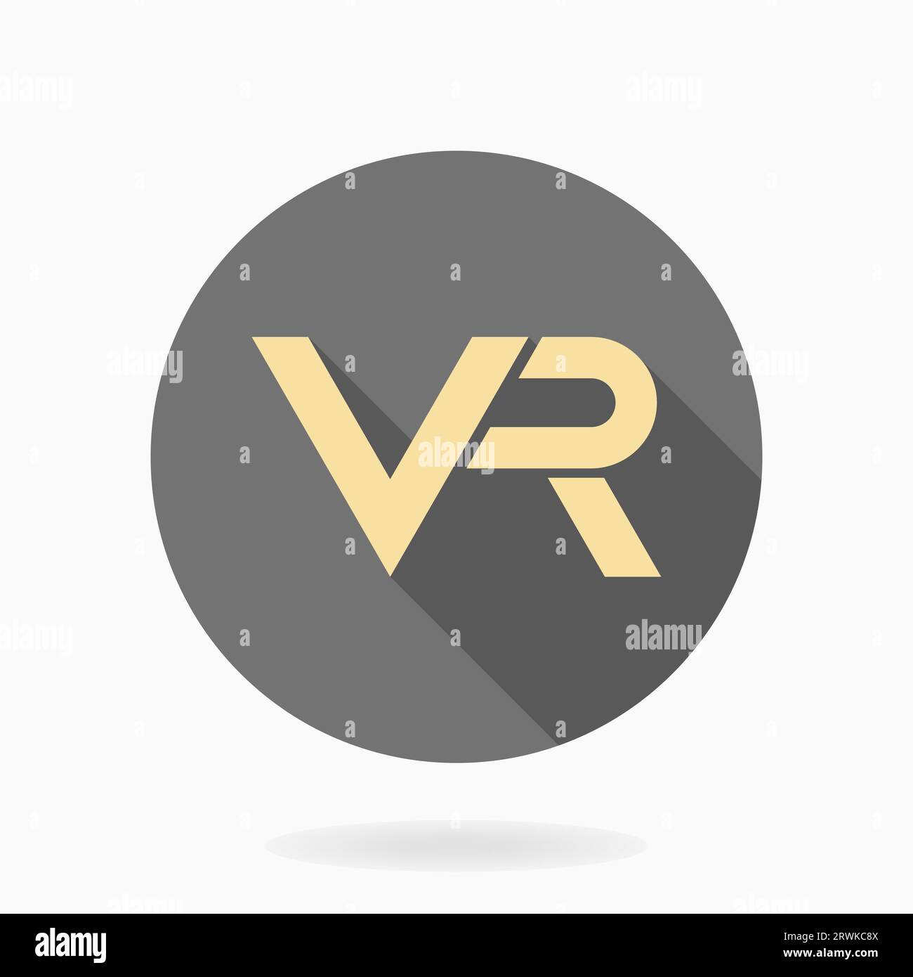 Golden vector icon with VR logo in the gray circle. Flat design with ...