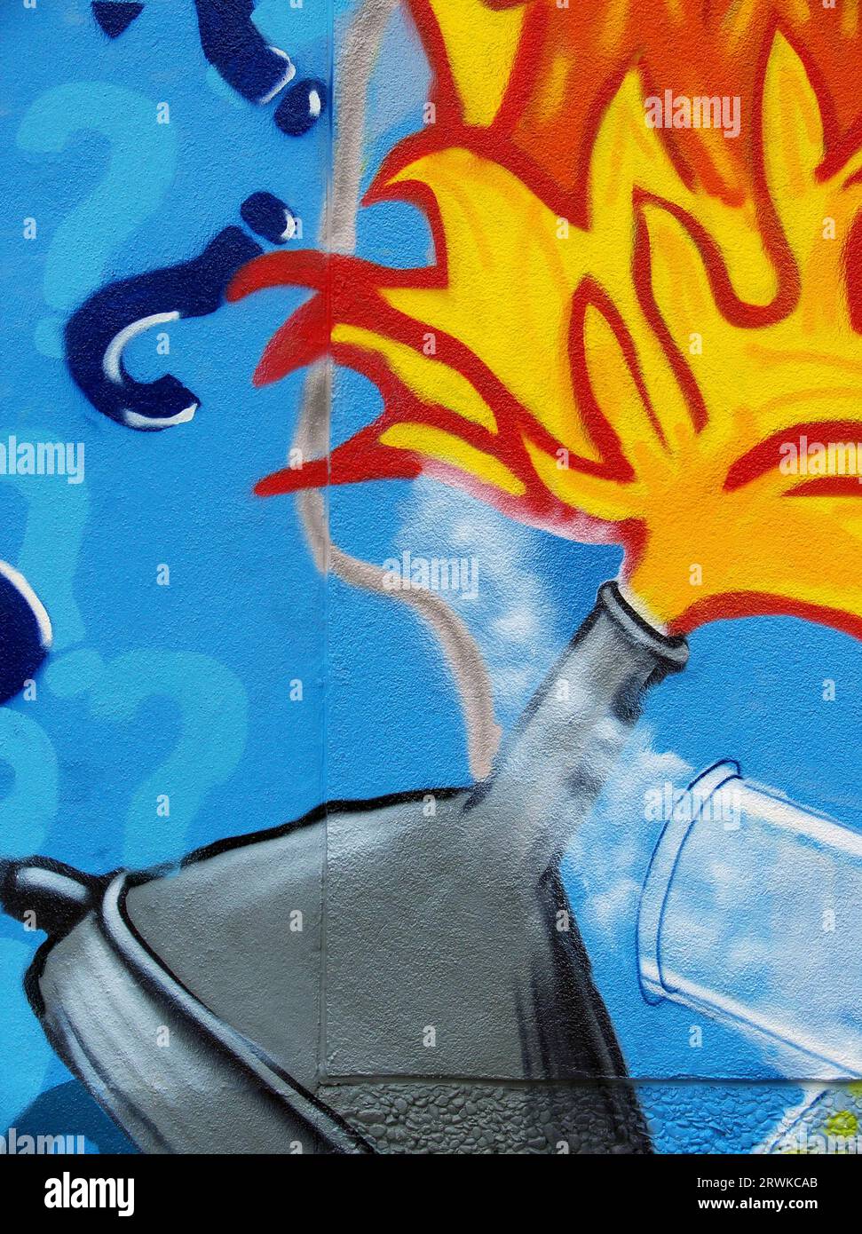 Graffiti of a laboratory scene, fire in a test tube, background ...