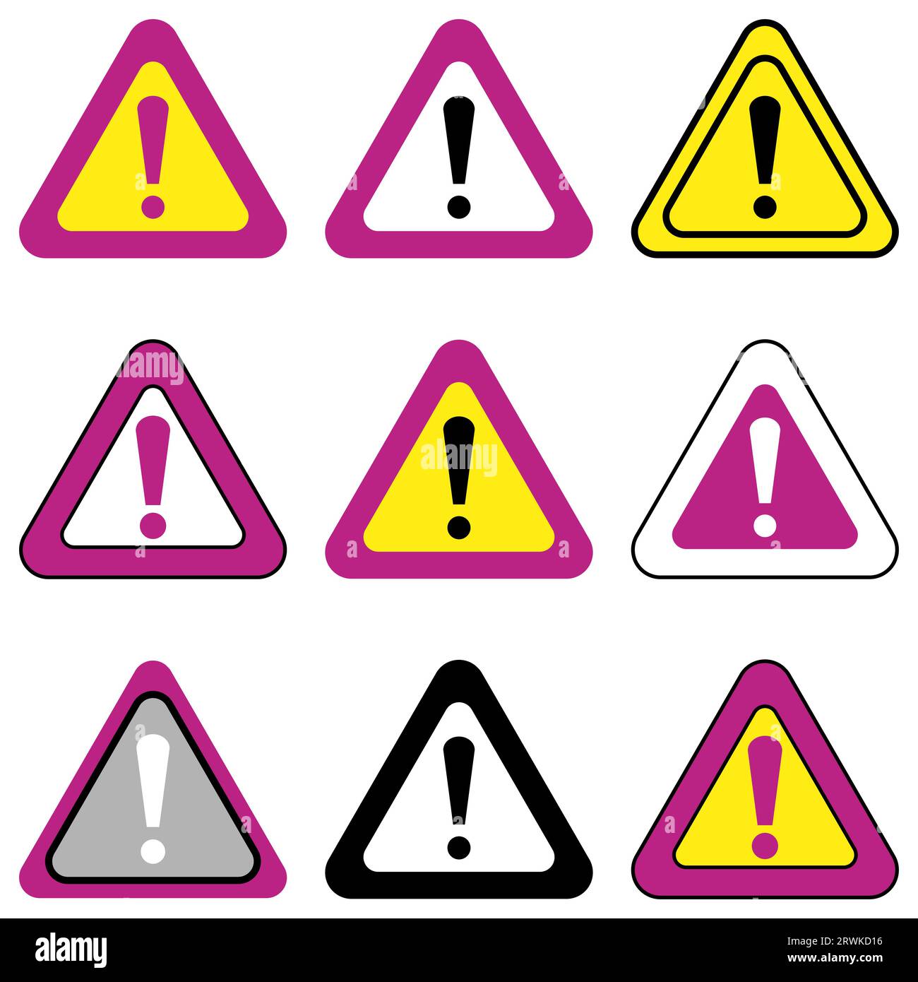 Set of vector exclamation signs. Collection of various colored signs ...