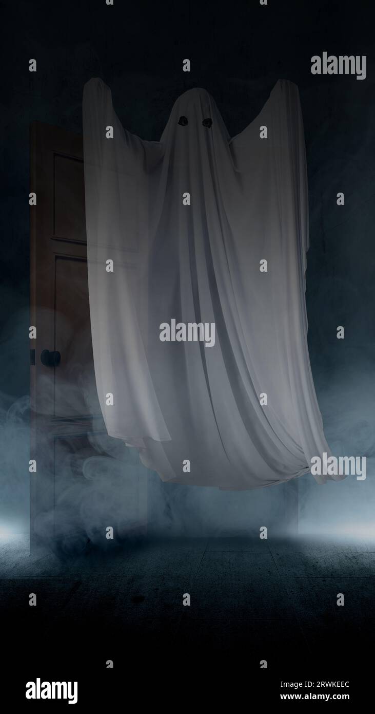 White ghosts haunt with white smoke background. Scary ghost Halloween ...