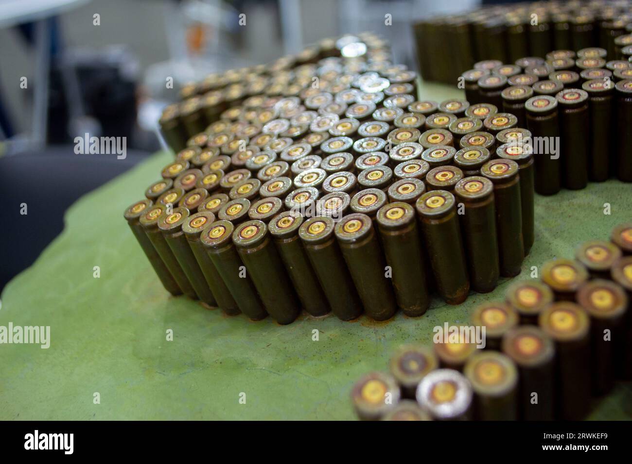 Object made up of spent used cartridge cases. Lots used shells from ...