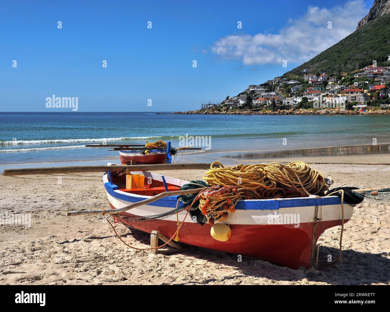 Fishing boats at Fish Hoek beach, Cape Town, South Africa Stock Photo ...