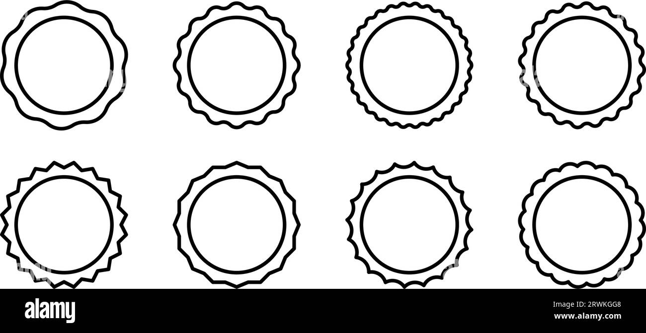 Circle seal stamp icons. Vintage wavy edge circle sticker. Star burst ...
