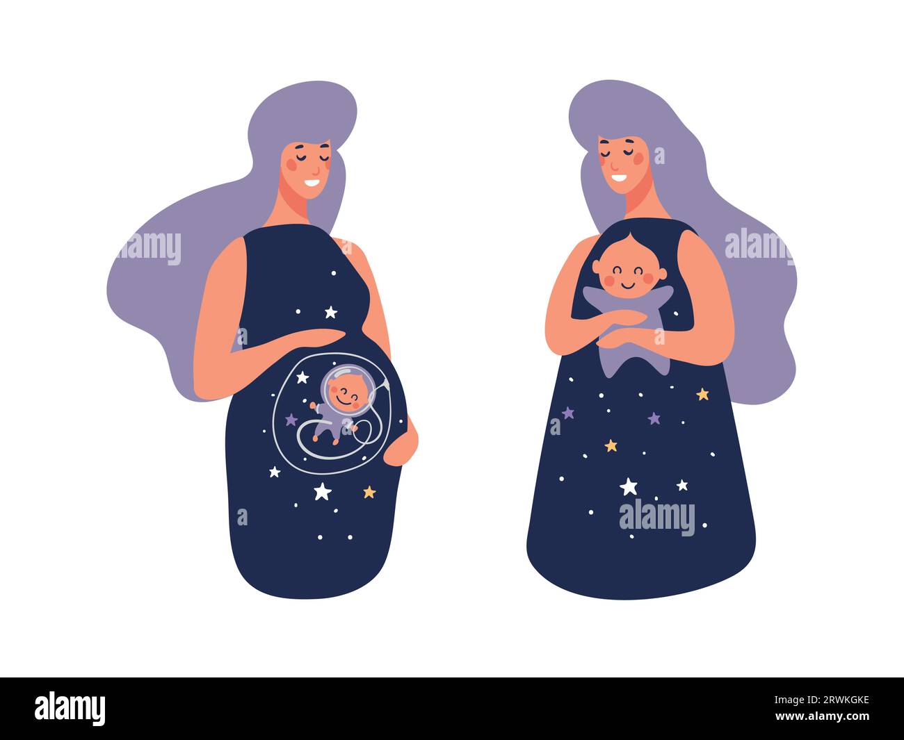 Beautiful pregnant mother, woman with baby, funny maternity character ...