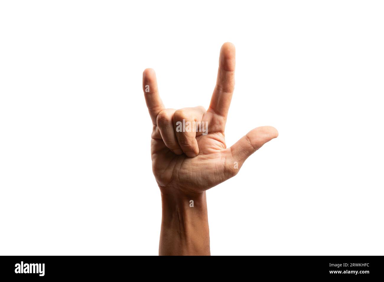 Black male hand doing rock sign with horns isolated no background Stock ...