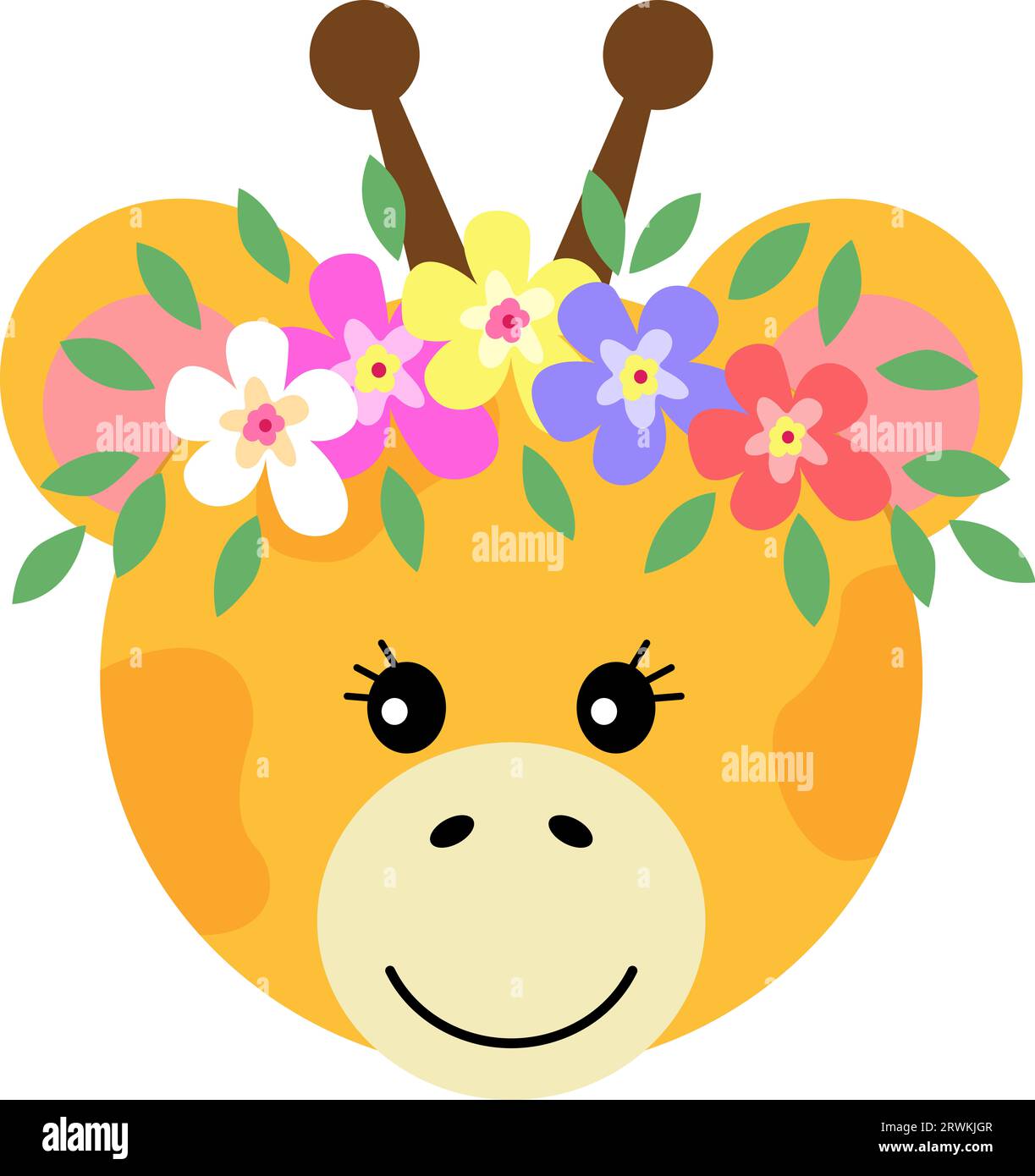 Cute giraffe face with wreath floral on head Stock Photo - Alamy