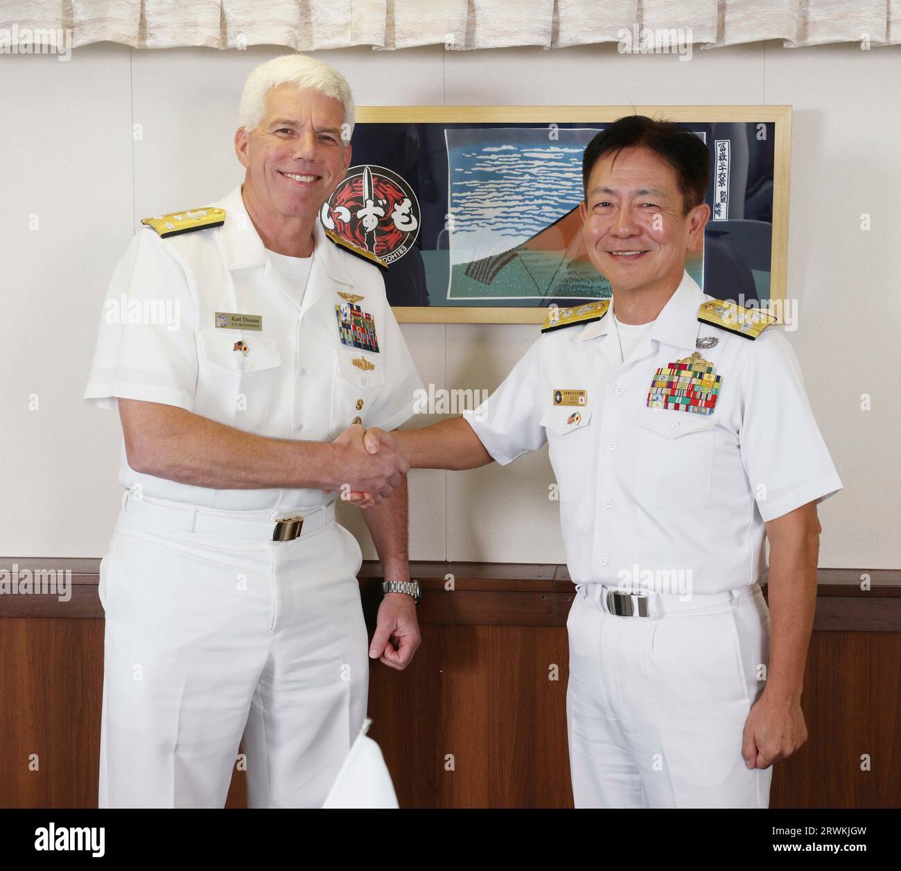 Japanese Admiral Akira Saito (R), Commander in Chief, Self Defense ...