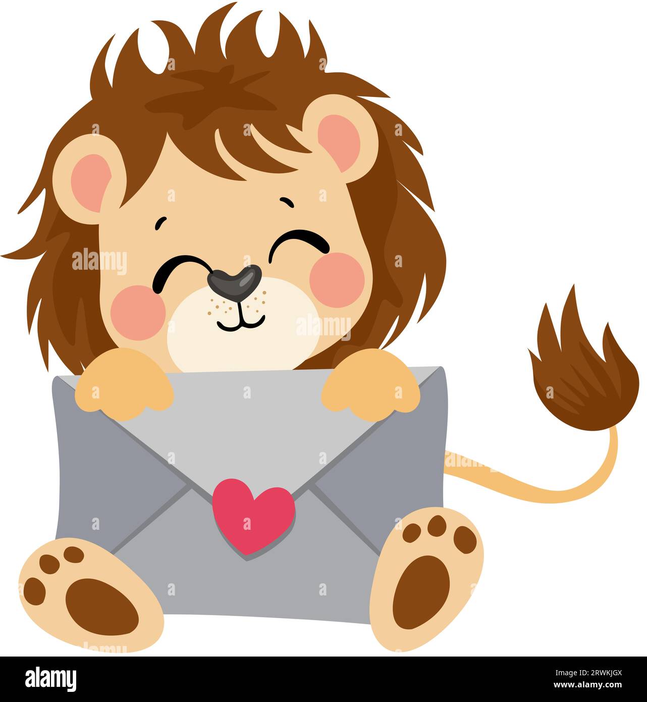 Cute lion sitting holding a envelope Stock Photo - Alamy