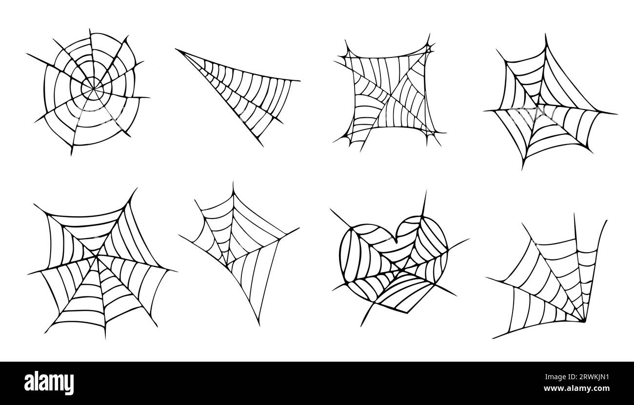Web spider cobweb icons set. Outline illustration of 8 web spider ...