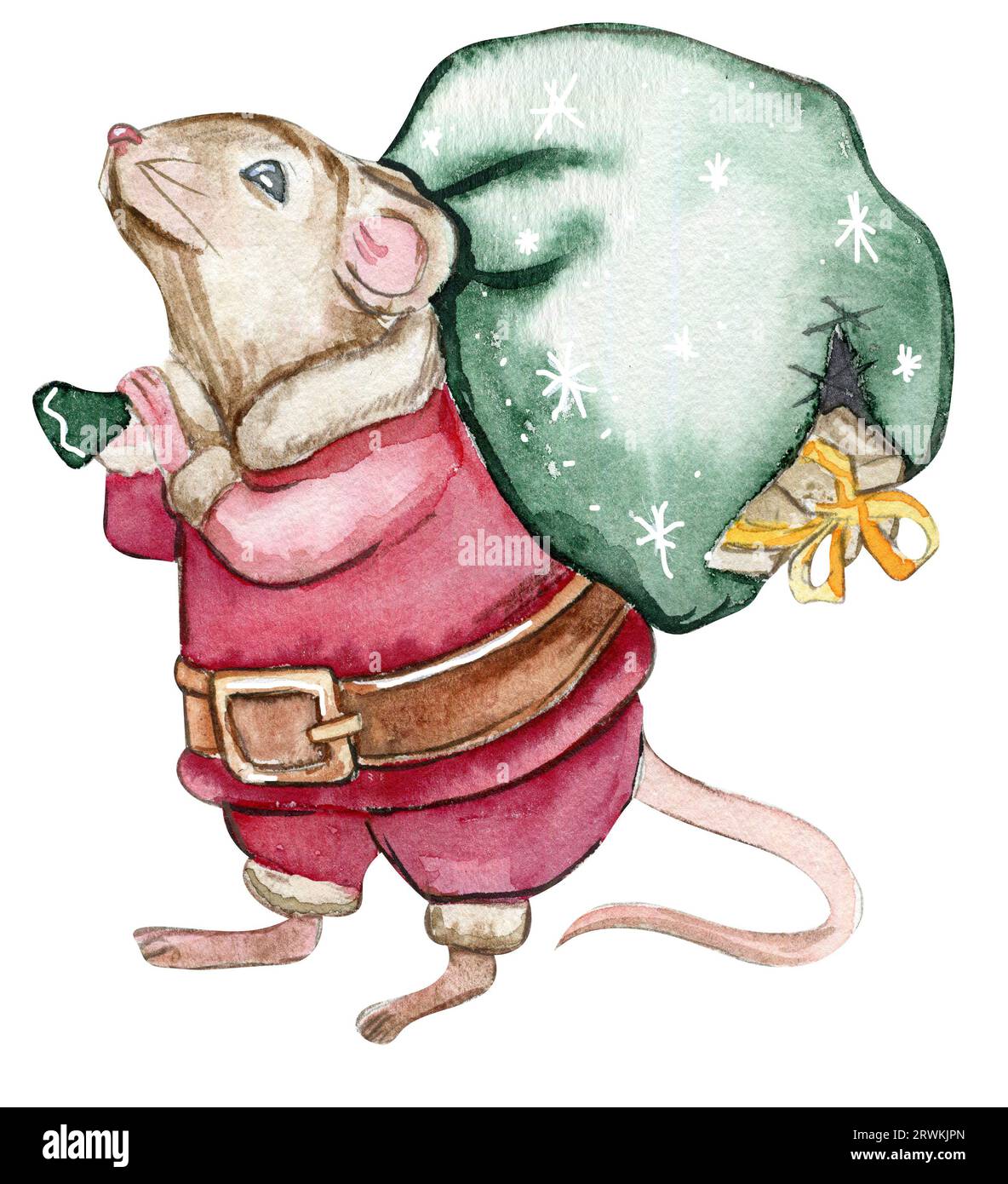 Watercolor Christmas mice in cartoon style. Watercolor Christmas hand ...