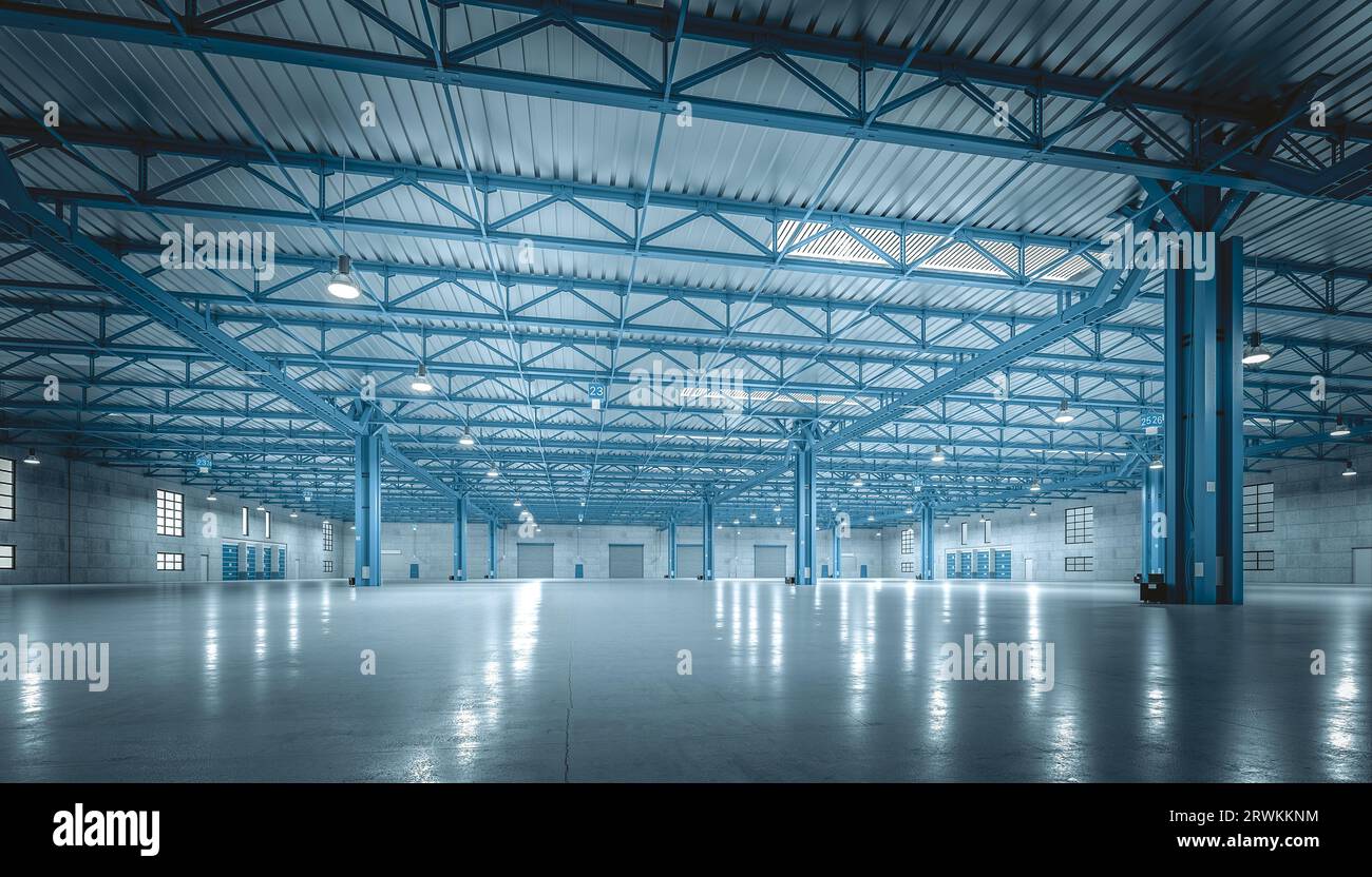 3d render large empty warehouse blue shade Stock Photo - Alamy 3d render large empty warehouse blue shade Stock Photo - Alamy