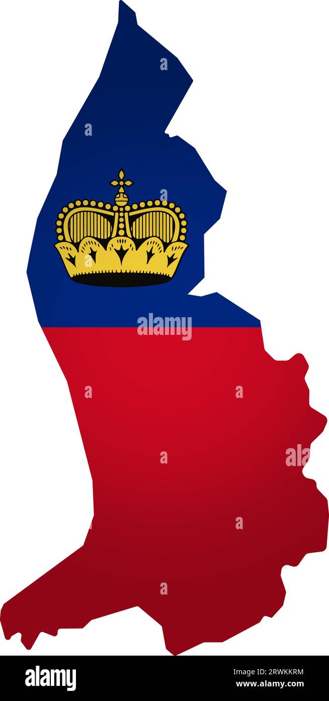 Illustration with national flag with simplified shape of Liechtenstein ...