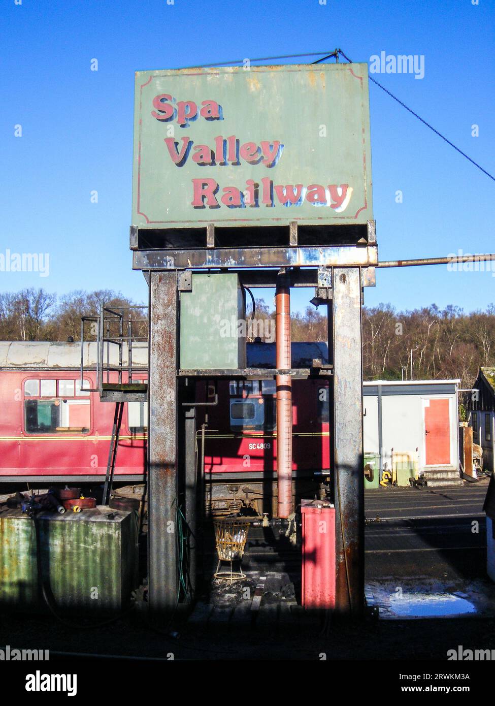 Spa Valley Railway sign on a water tower at the Tunbridge Wells ...