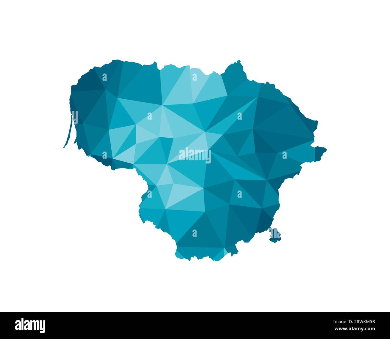 Vector isolated illustration icon with simplified blue silhouette of Lithuania map. Polygonal ...