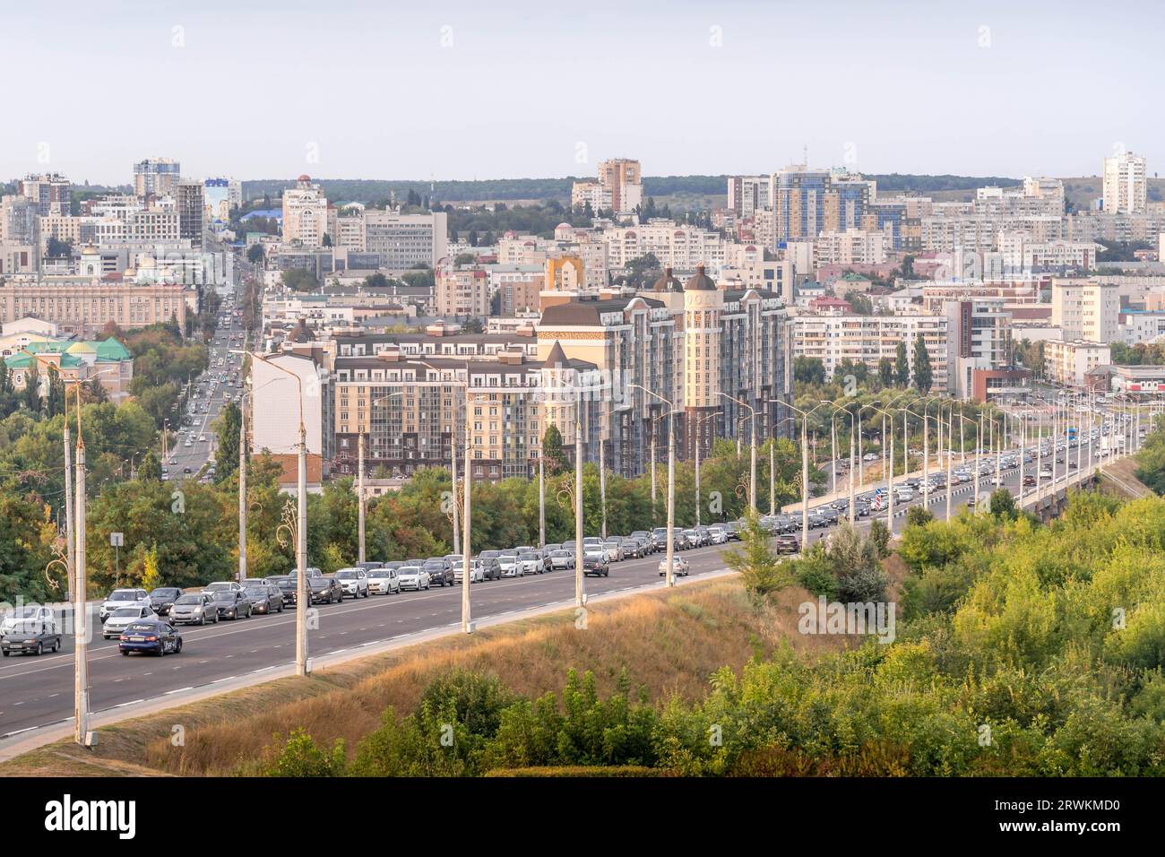 Panorama view of border Belgorod city, Russia, with traffic on the ...