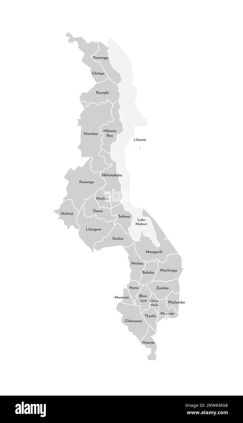 Vector isolated illustration of simplified administrative map of Malawi ...