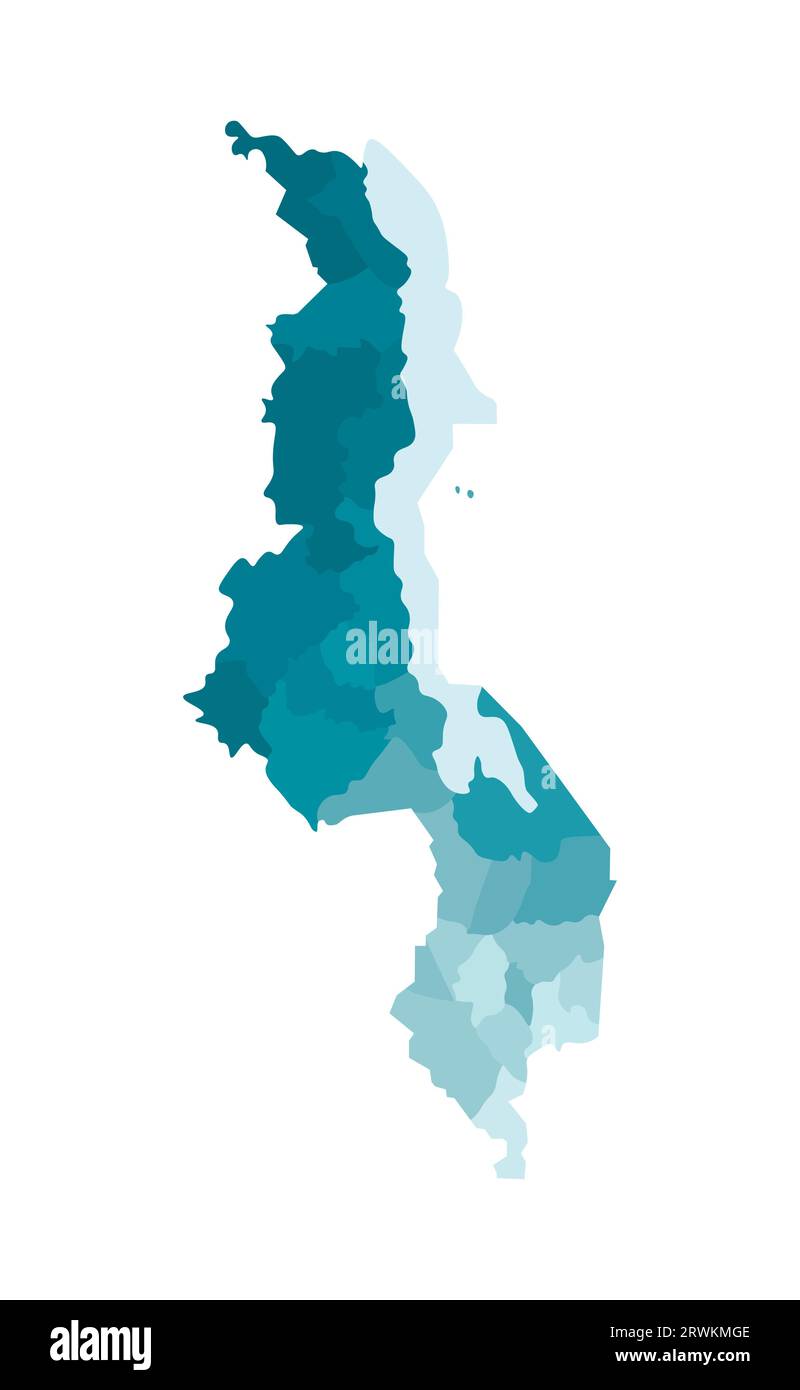 Vector isolated illustration of simplified administrative map of Malawi. Borders of the ...