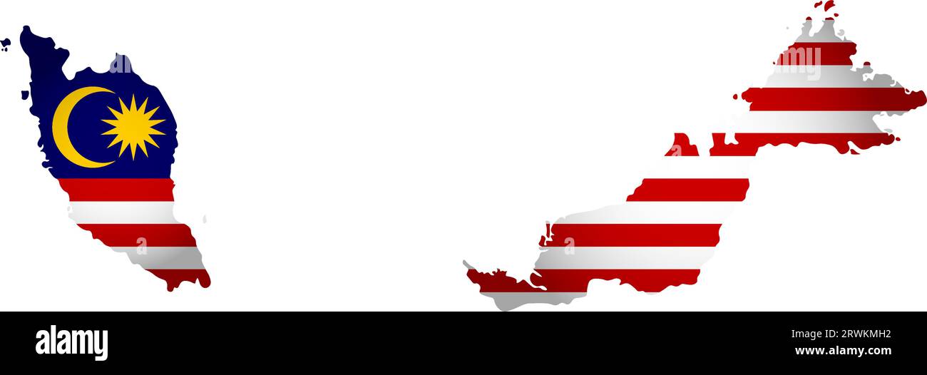 Illustration with national flag with simplified shape of Malaysia map ...