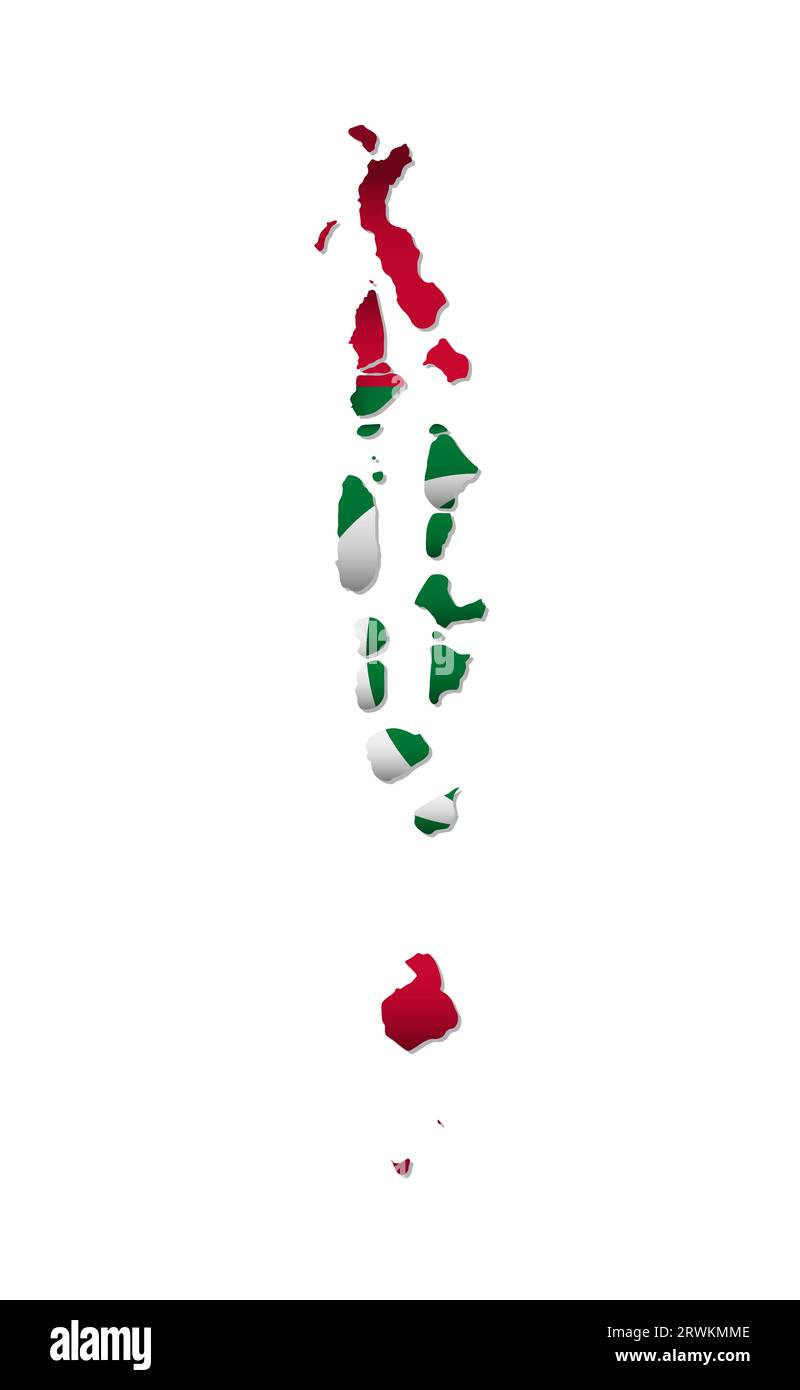 Vector isolated illustration with maldivian national flag with shape of Republic of Maldives map ...