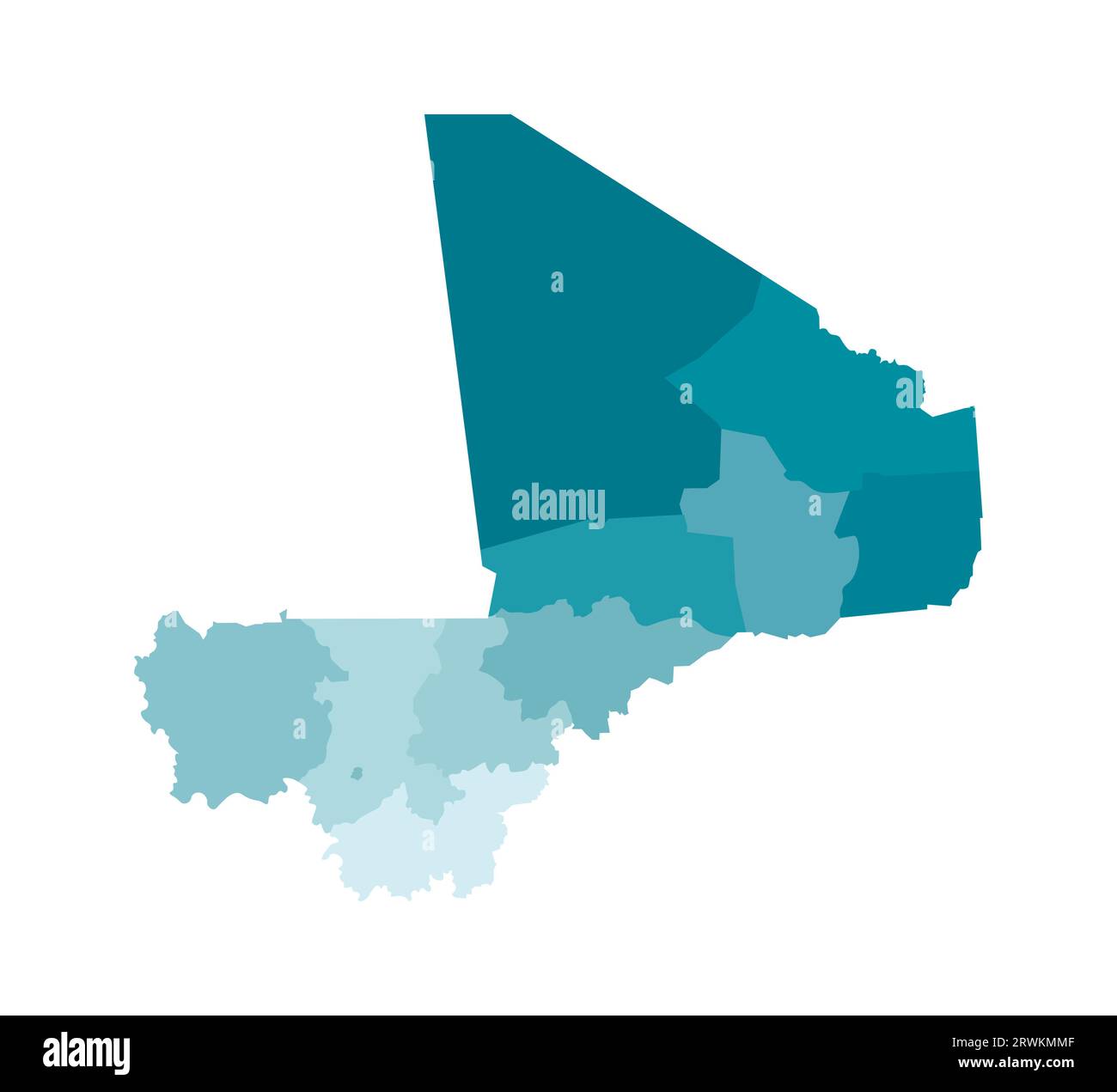 Vector isolated illustration of simplified administrative map of Mali. Borders of the regions ...
