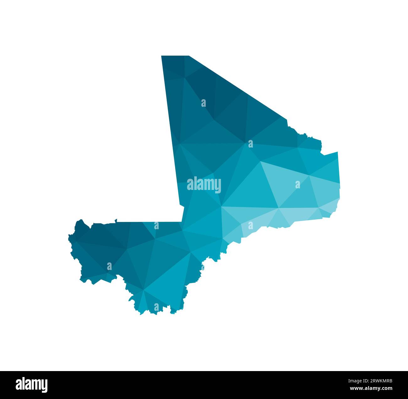 Vector isolated illustration icon with simplified blue silhouette of Mali map. Polygonal ...