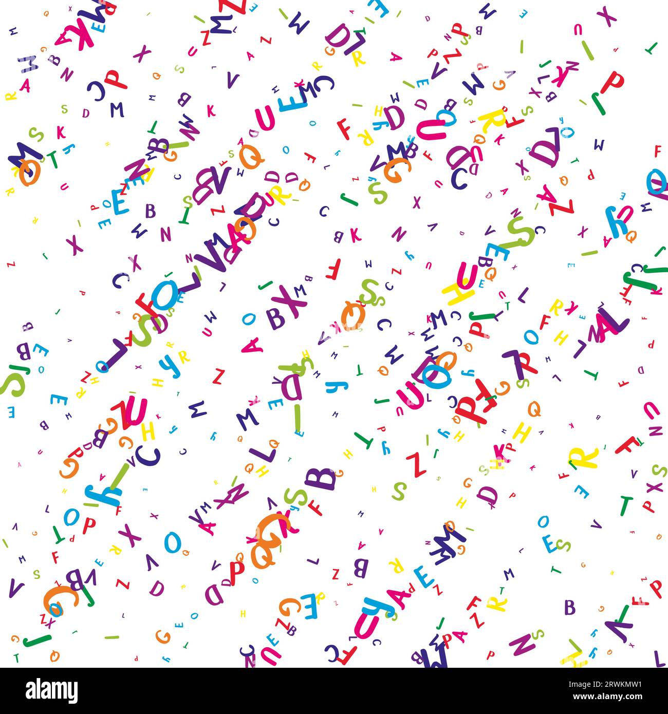 Falling letters of English language. Colorful childish flying ...