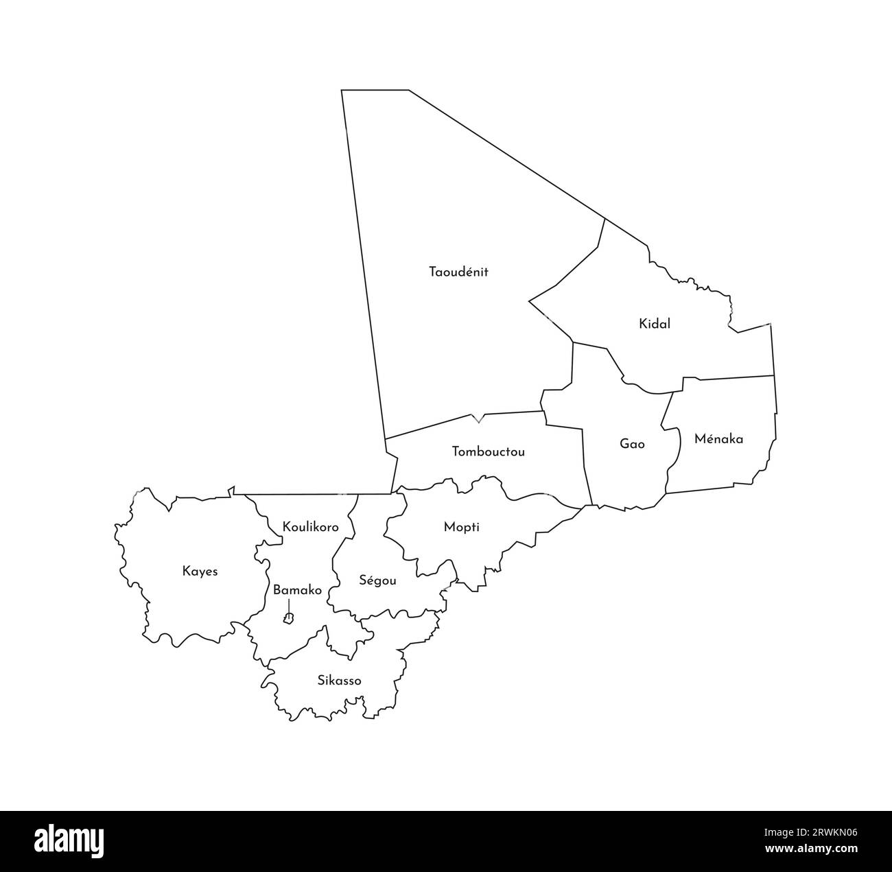 Vector isolated illustration of simplified administrative map of Mali ...