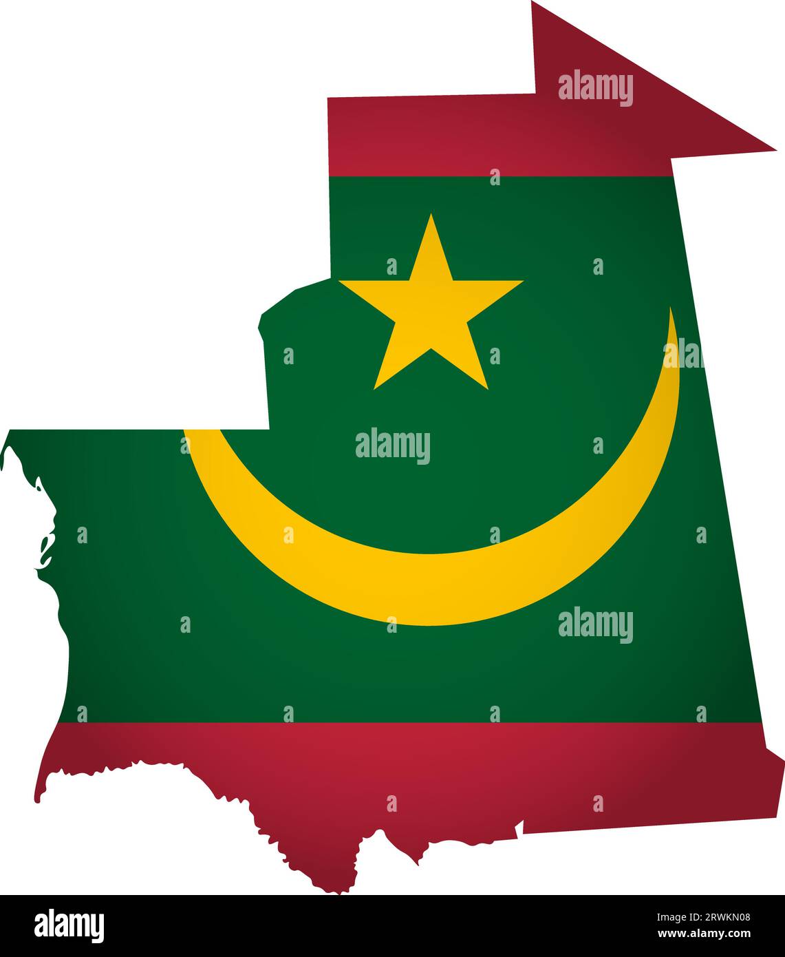 Illustration With National Flag With Simplified Shape Of Mauritania Map