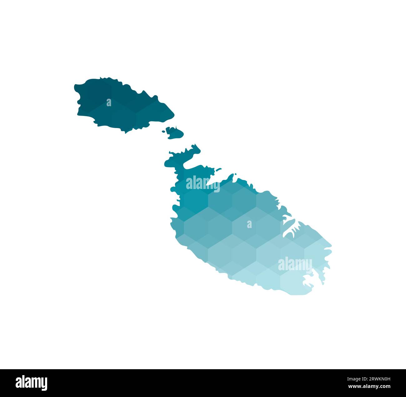 Vector isolated illustration icon with simplified blue silhouette of Malta map. Polygonal ...