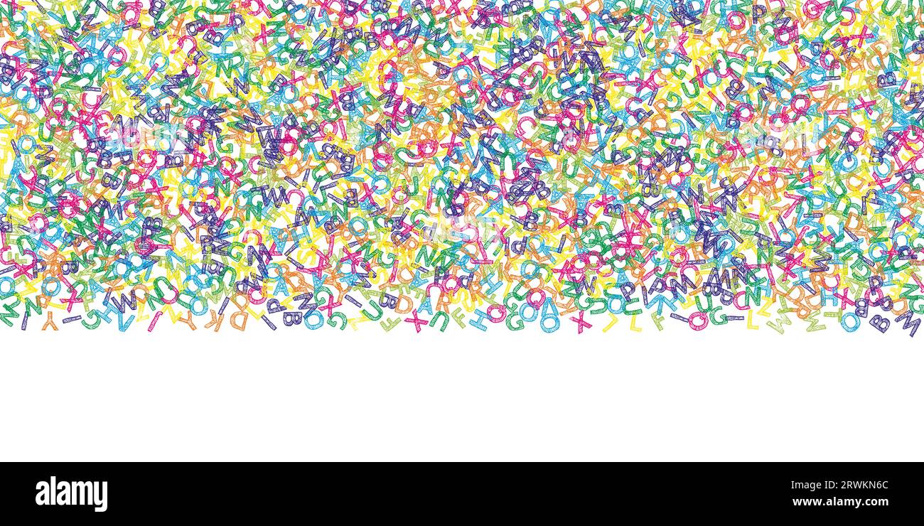 Falling letters of English language. Colorful sketch flying words of ...