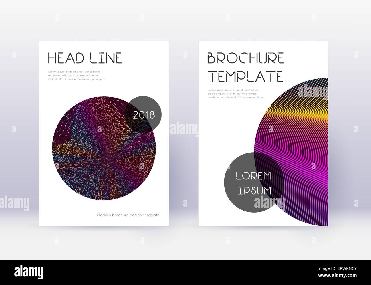 Trendy cover design template set. Rainbow abstract lines on wine red ...