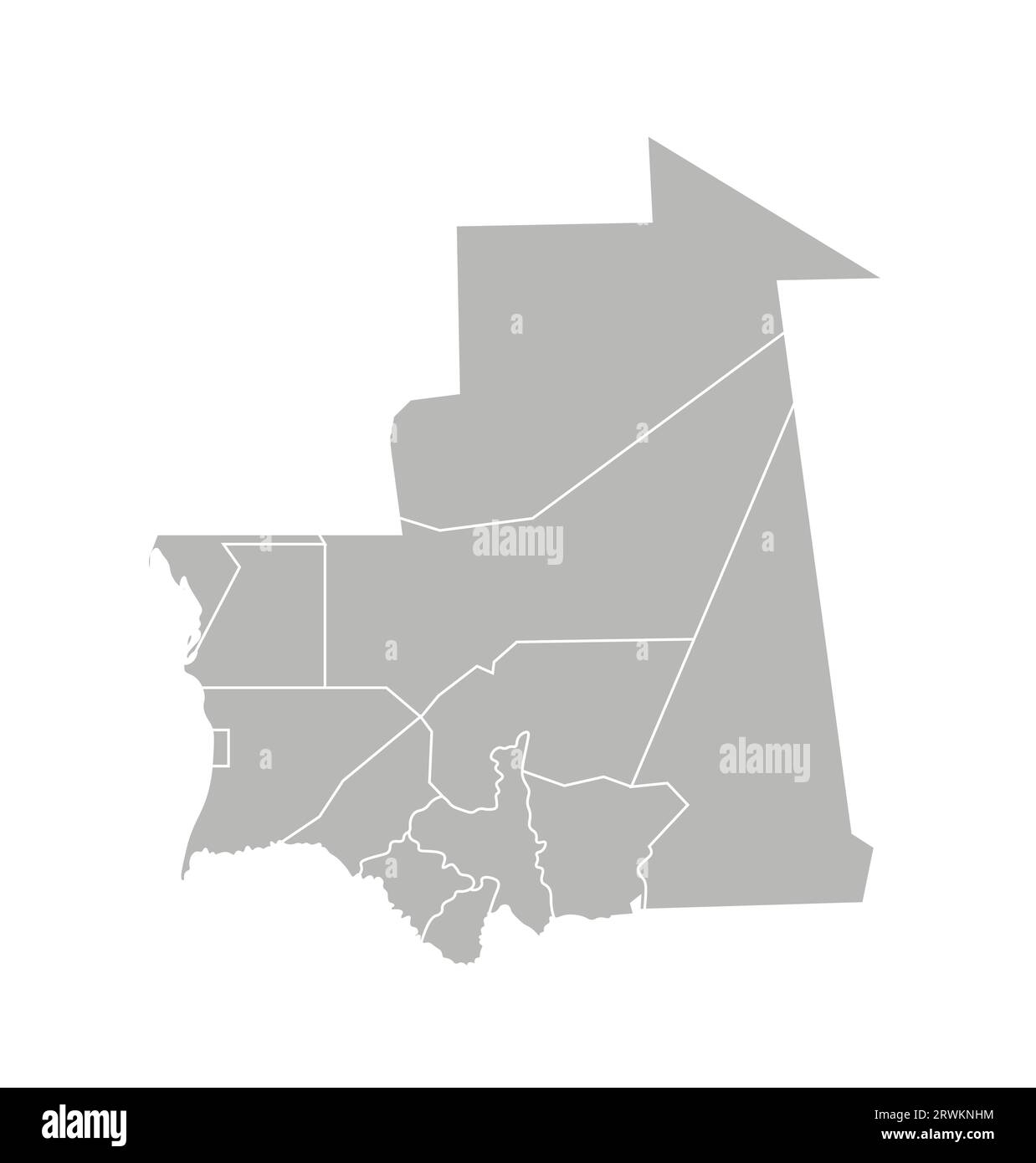 Vector isolated illustration of simplified administrative map of Mauritania. Borders of the ...