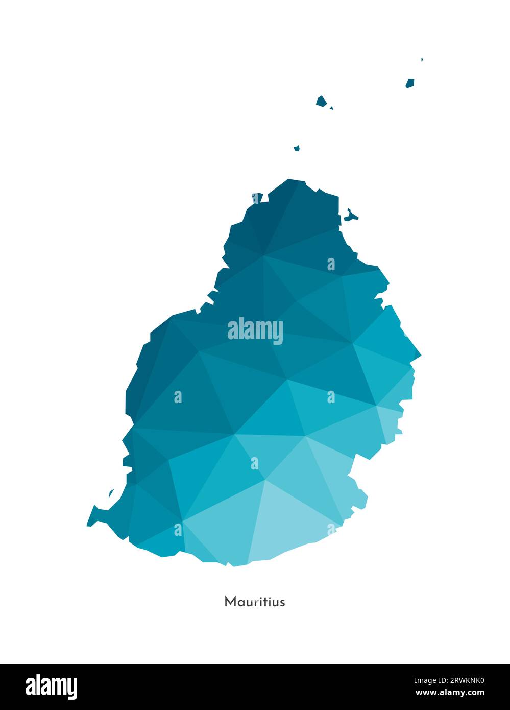 Vector isolated illustration icon with simplified blue silhouette of Mauritius map. Polygonal ...