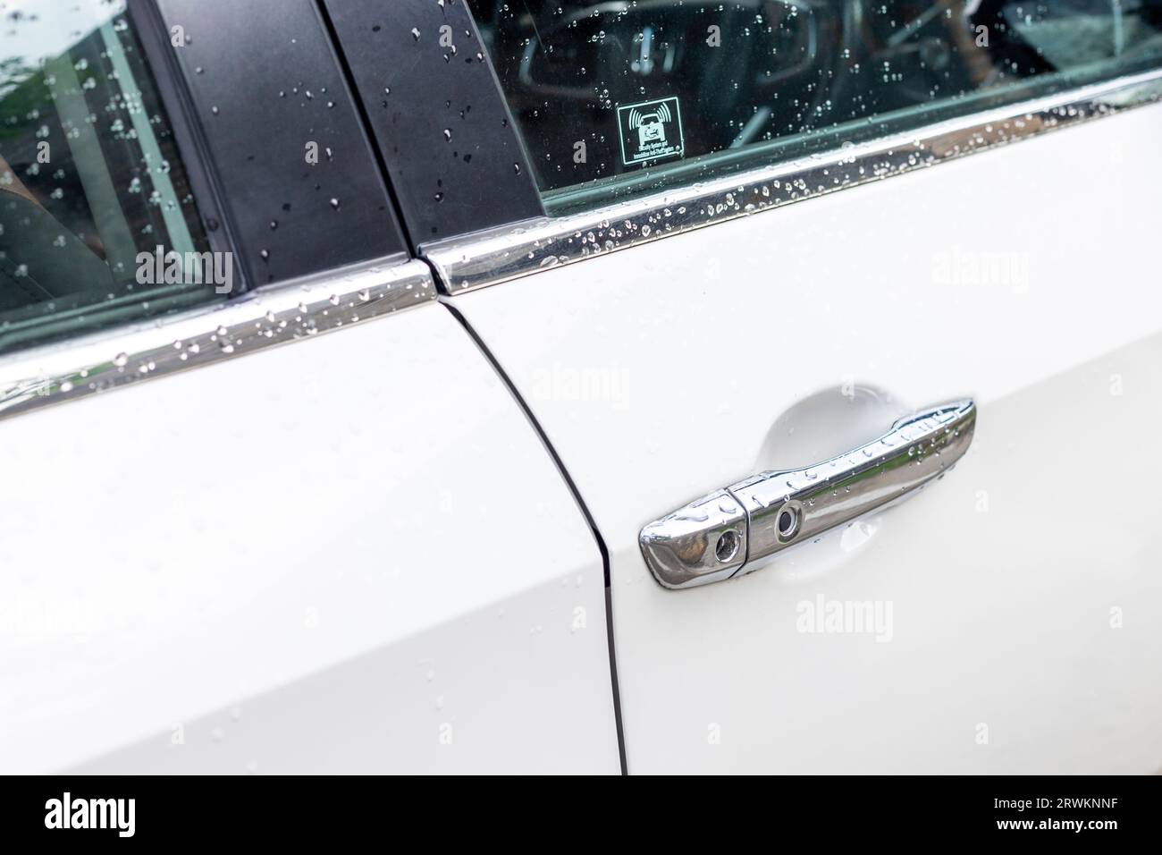 Modern car door handle close up. Car locking and unlocking concept ...