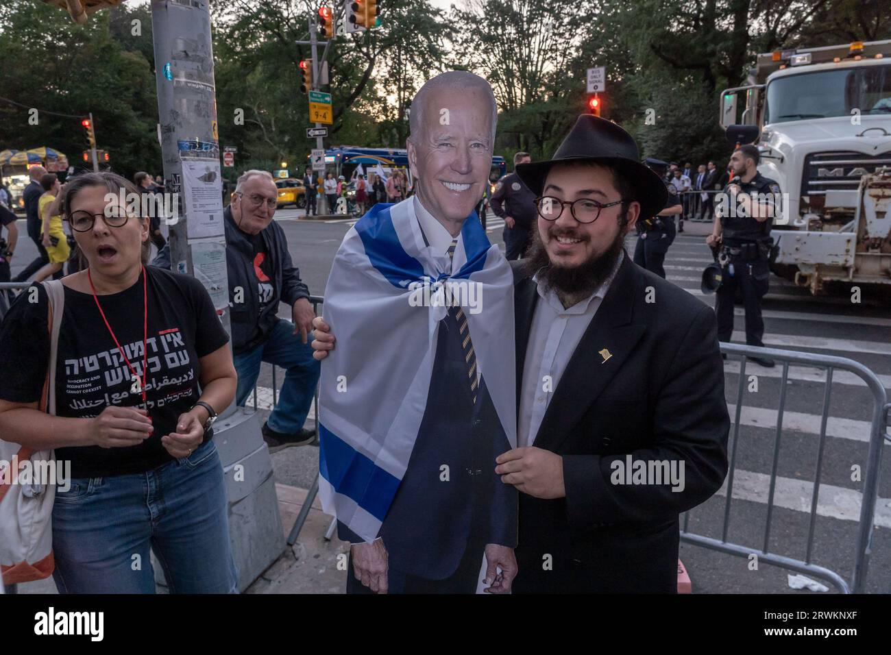 An orthodox Jew in favor the judicial overhaul poses with President ...