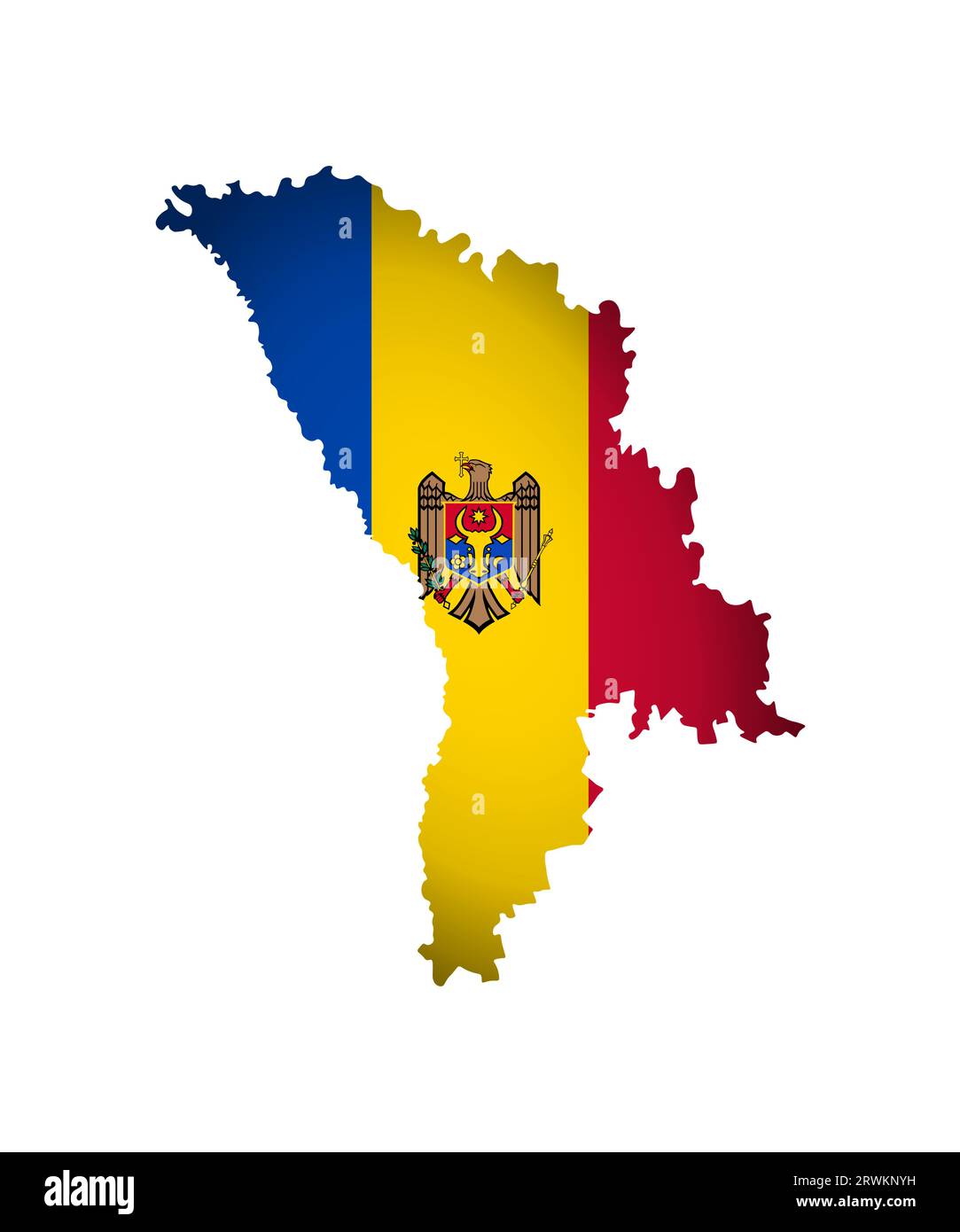 Vector isolated illustration with Republic of Moldova national flag with shape of simplified map ...