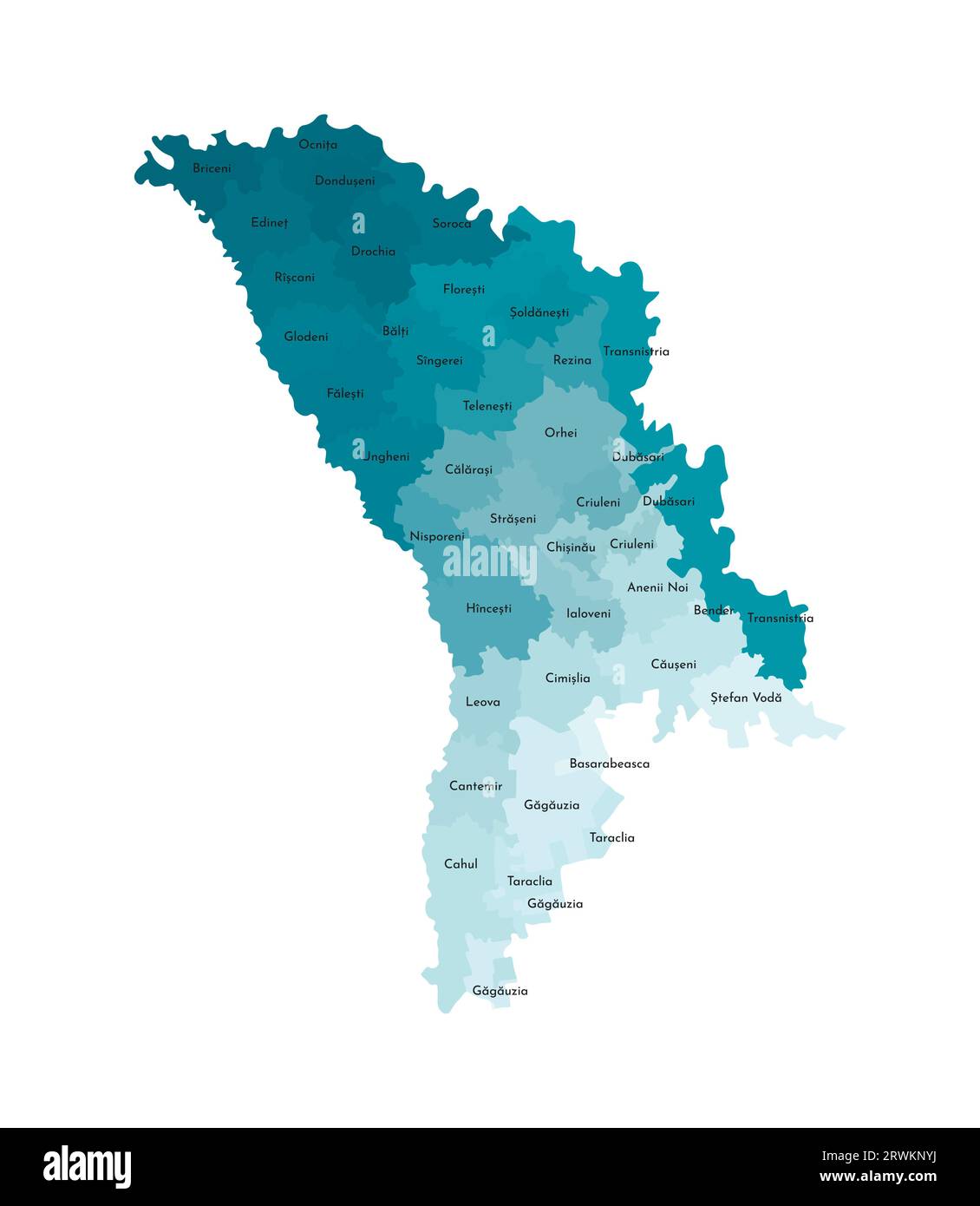 Vector isolated illustration of simplified administrative map of Moldova. Borders and names of ...