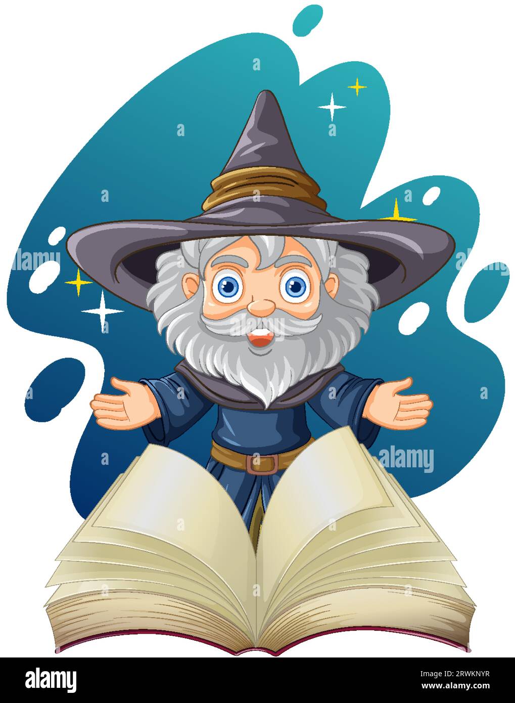 Wizard Cartoon Character with Open Book illustration Stock Vector Image ...