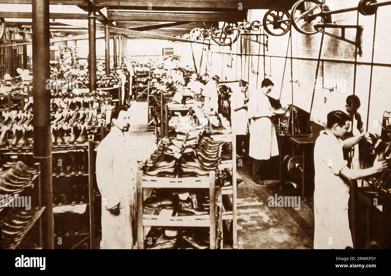 Boot and shoe factory, Victorian period Stock Photo - Alamy
