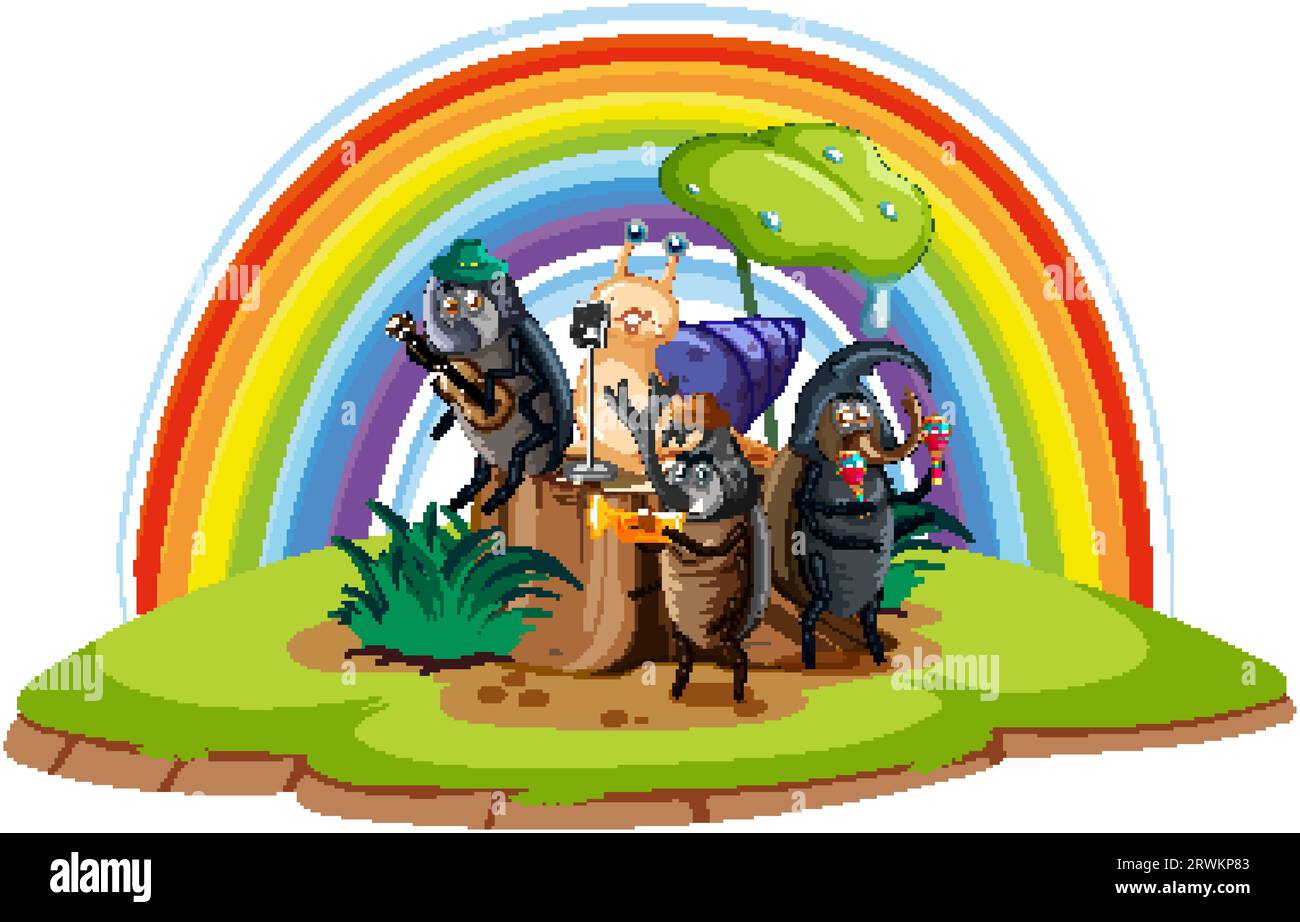Group of Beetle Playing Music in cartoon Style illustration Stock ...