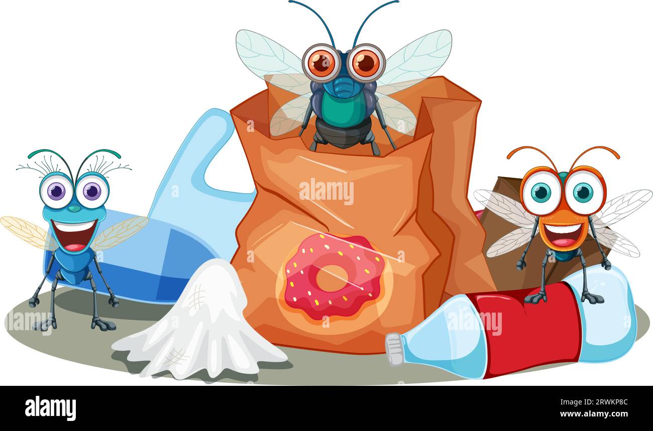 Fly and trash cartoon illustration Stock Vector Image & Art - Alamy