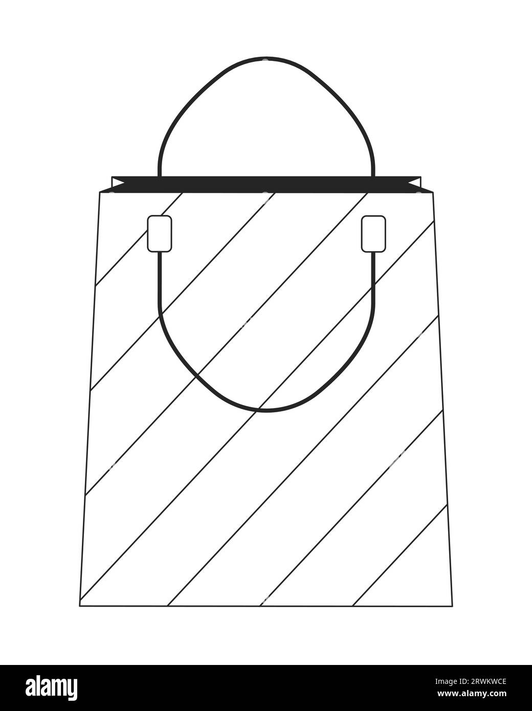 Paper shopping bag with handles black and white 2D line cartoon object ...