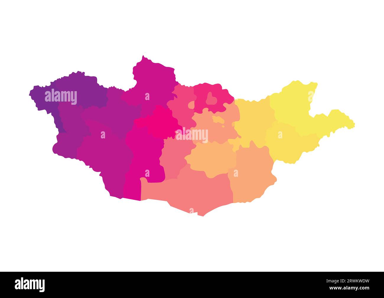 Vector isolated illustration of simplified administrative map of Mongolia. Borders of the ...