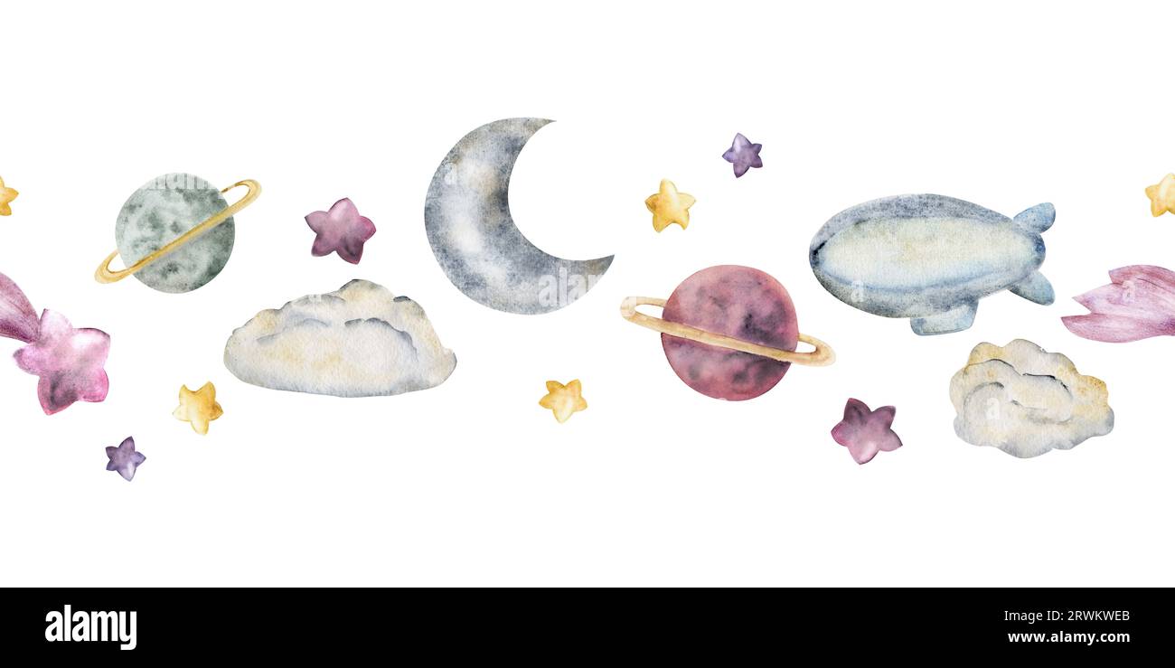 Watercolor hand drawn illustration, magical cosmos universe items, moon ...