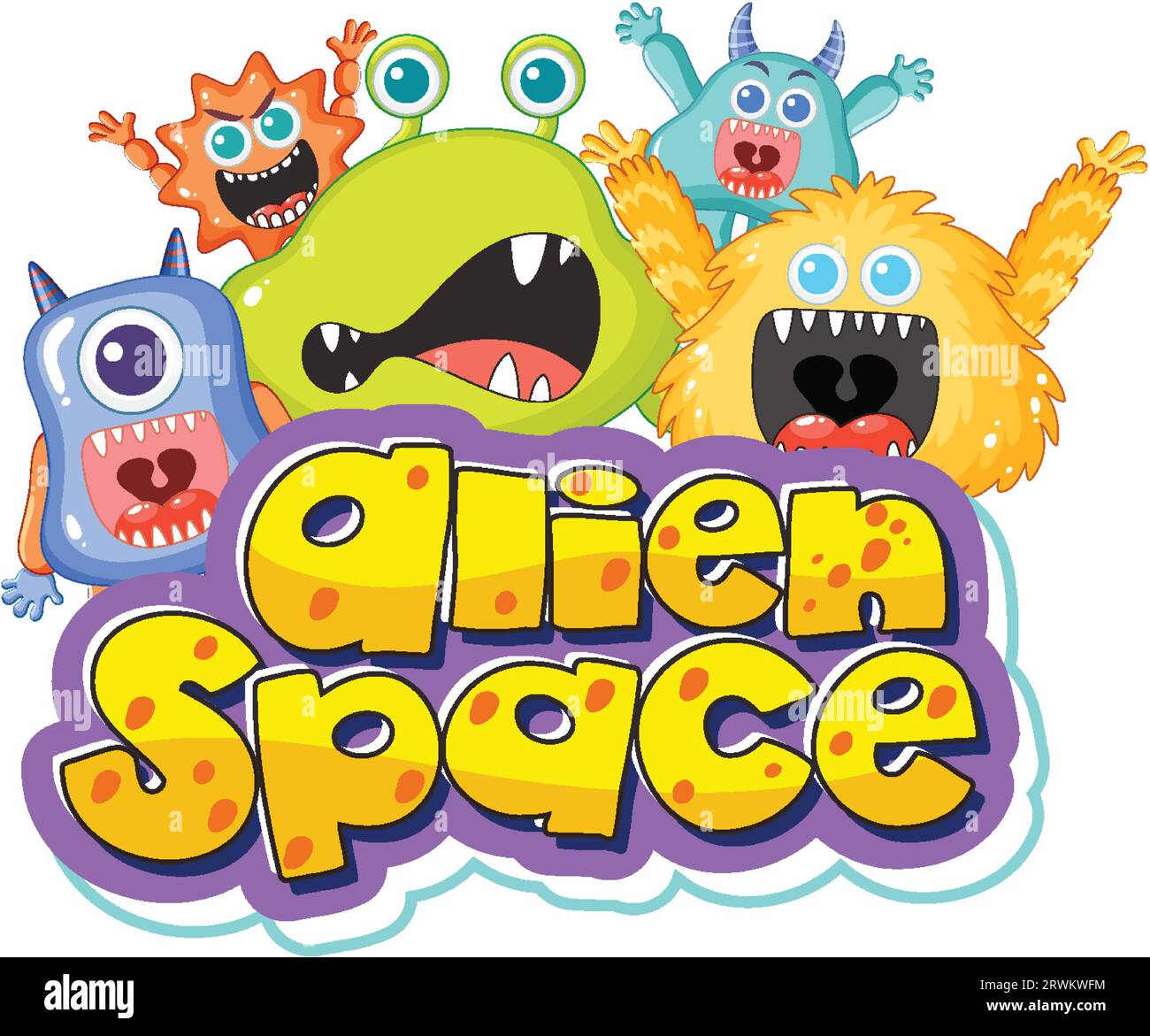 A group of adorable alien monsters in a vector cartoon illustration ...