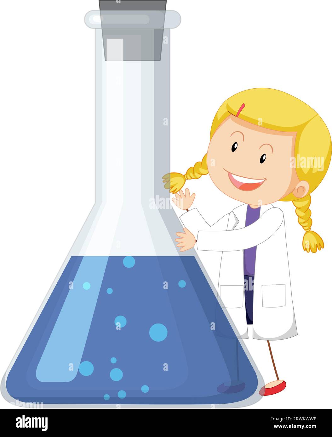 Adorable scientist girl wearing gown with flask in doodle style Stock ...