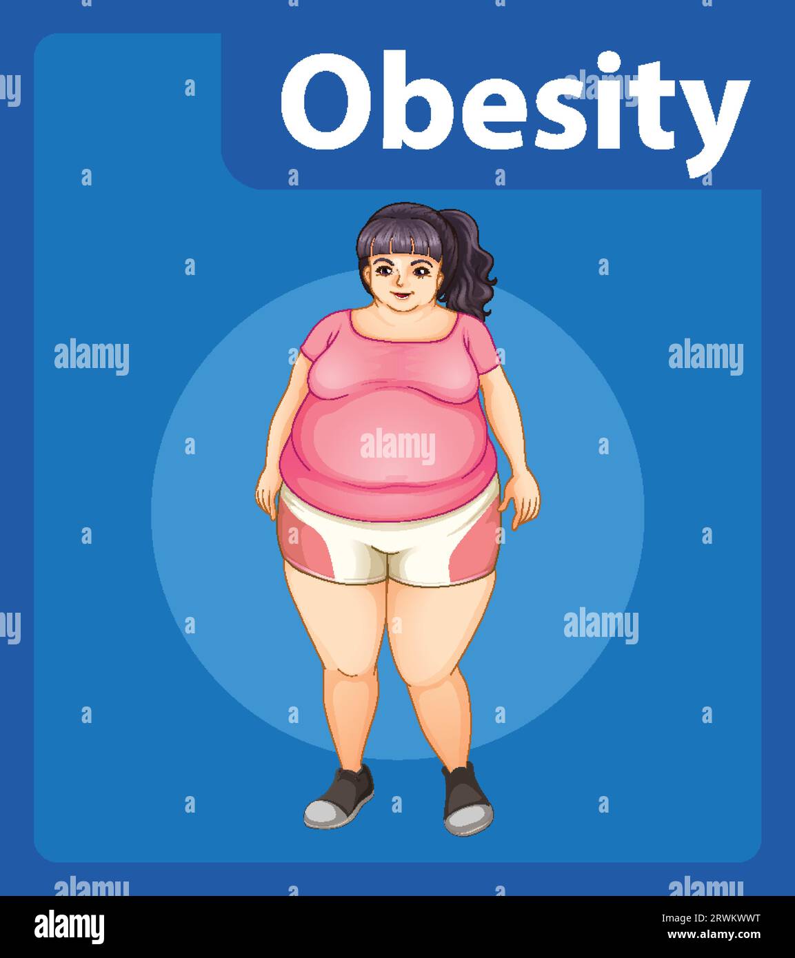 A cartoon illustration of a woman with weight problems facing health ...