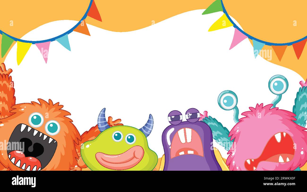A delightful frame background featuring adorable cartoon alien monster ...