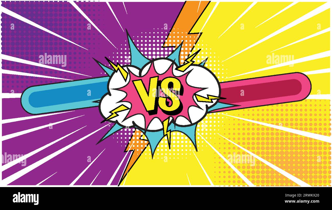 Dynamic retro comics-style illustration featuring a versus sign and ...